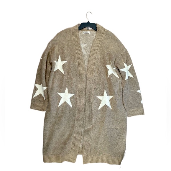 Blank NYC | Sweaters | Blank Nyc Beigetan White Star Longline Cardigan ...
